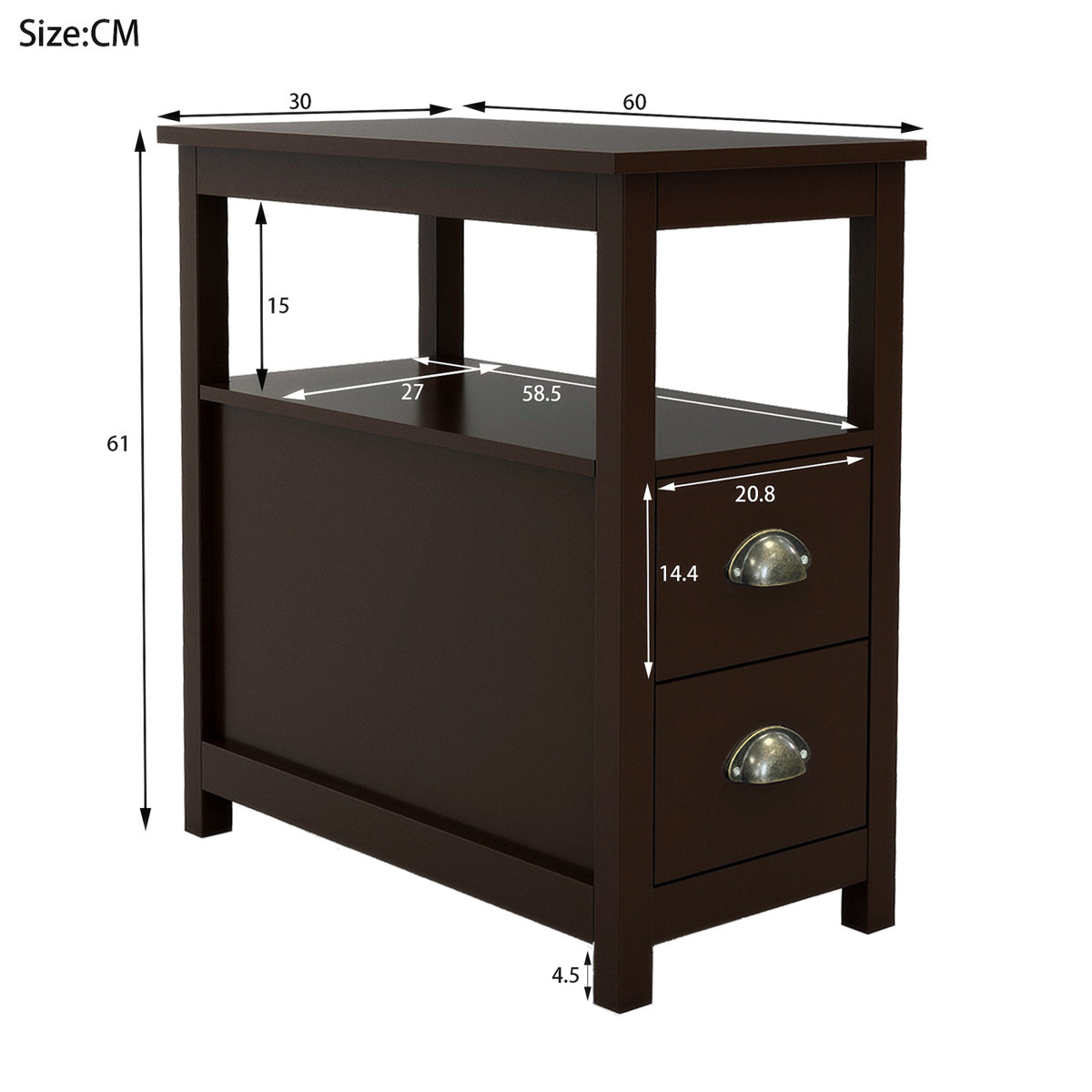 Winston Porter End Table Narrow Nightstand With 2 Drawers And Open Shelf Night Stand Bedside ...